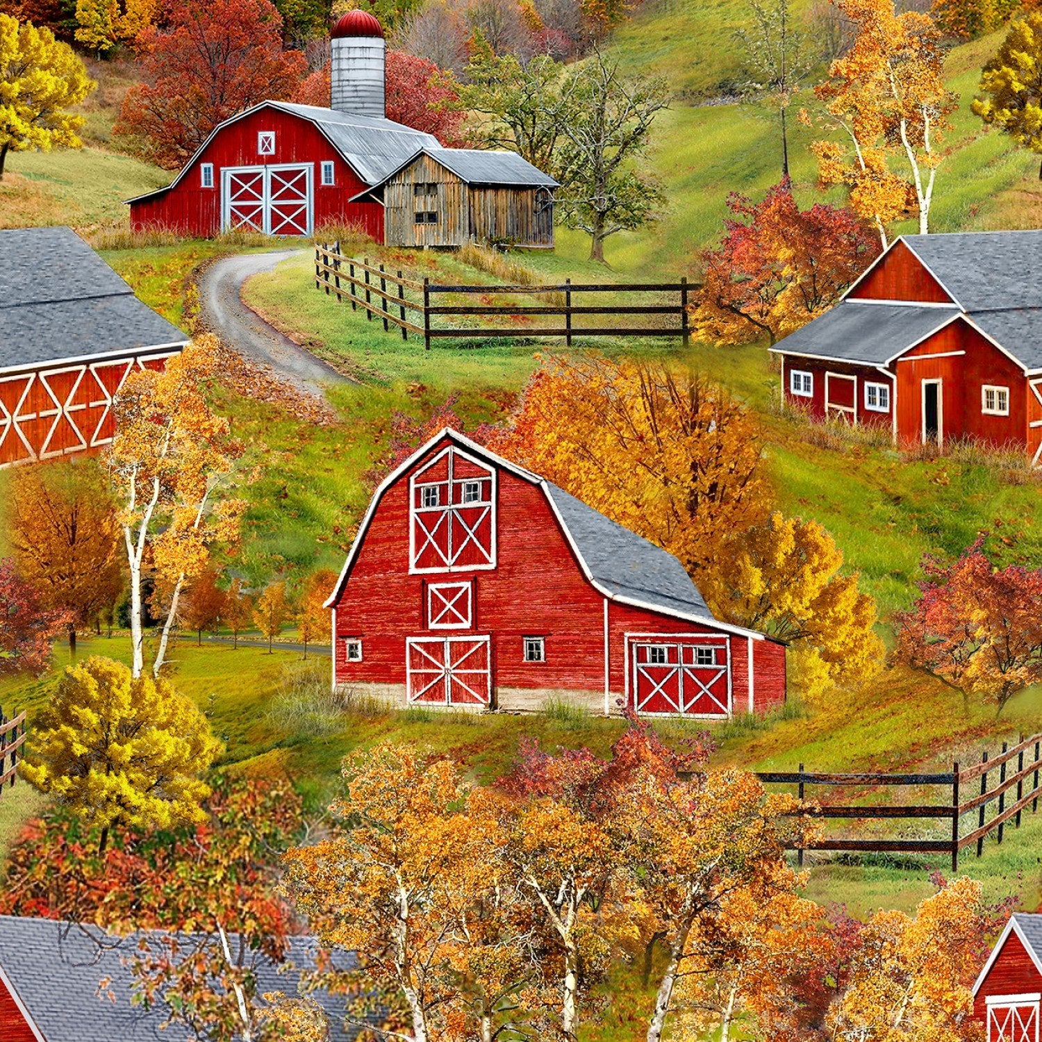 TT-Panel C7814 Multi - 24 Autumn Barn Panel – Beckie's Sewing Center